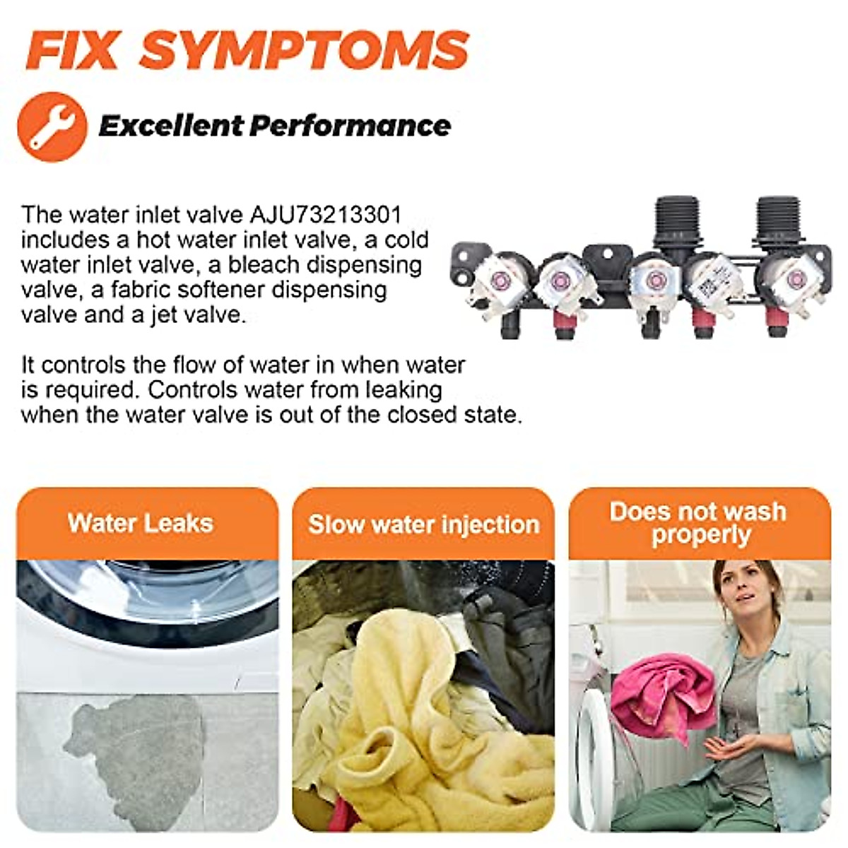 AJU73213301 Washer Water Inlet Valve (OEM part)with 10-year Warranty 2023 UPGRADED GENUNINE water valve replaces for Kenmore LG washing machines wt7200cw, wt5001c*, 79631522211, wt4801cw,wt1201cw,etc.