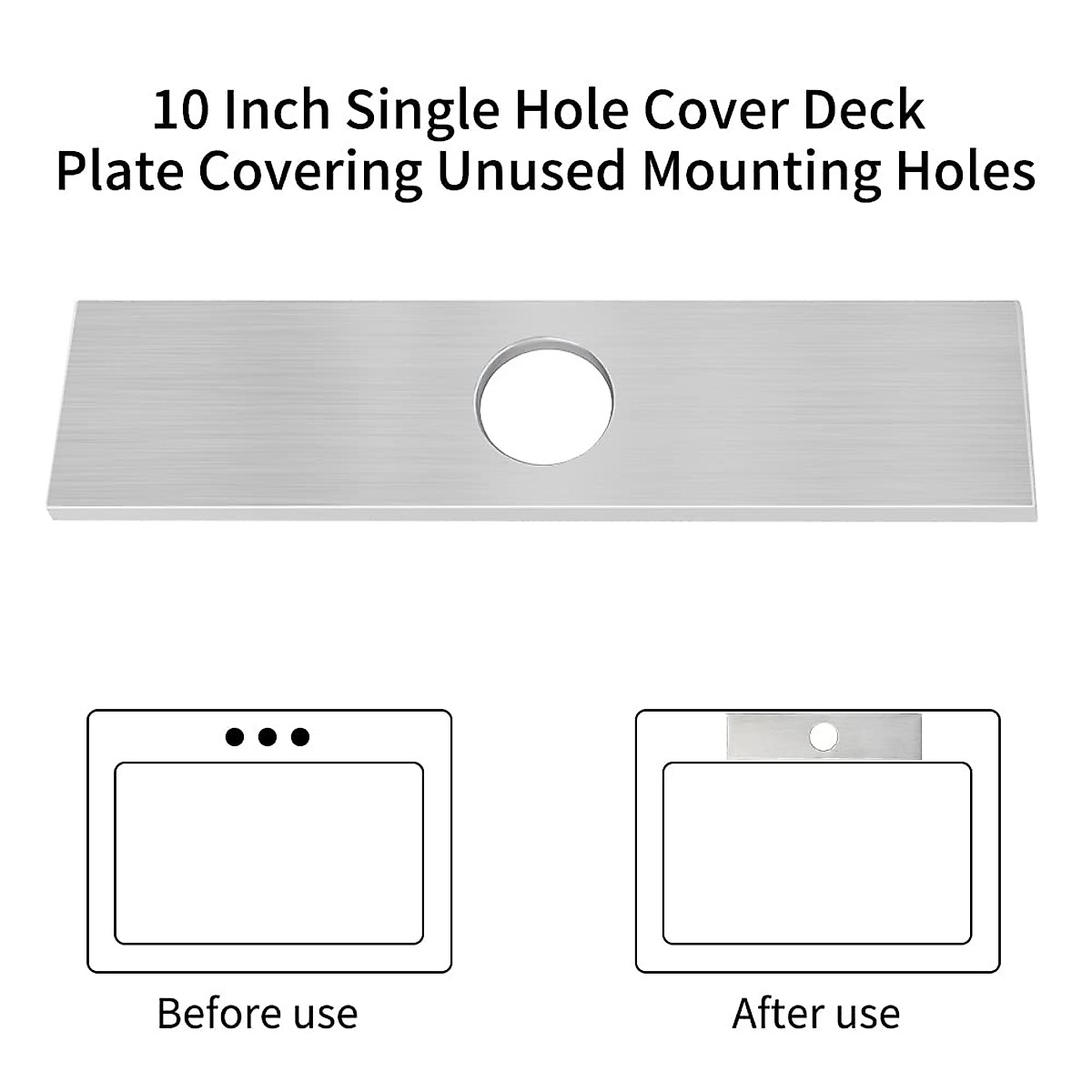 TNROTED Silver Square Faucet Deck Plate, 10 Inch Stainless Steel Kitchen Sink Cover Plate for 1 or 3 Hole Bathroom or Vanity Sink, Covering Unused Mounting Holes