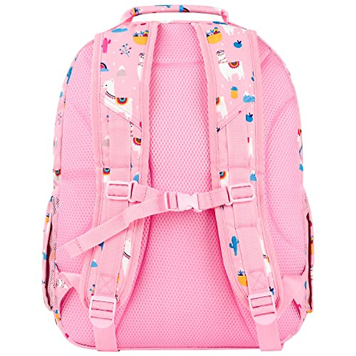 Choco Mocha Llama Backpack Elementary School Backpack for Kids & Girls 17 inch Backpack for 2nd 3rd Grade Llama Bookbag School Bag 6-8 with Chest Strap Pink