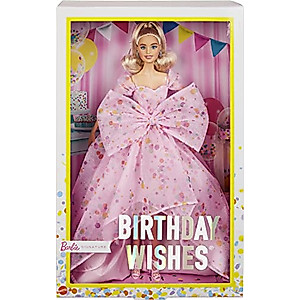 Barbie Signature Birthday Wishes Doll (11.5 in Blonde) Wearing Pink Tulle Gown & Shoes, with Customizable Packaging, Gift for 6 Year Olds & Up