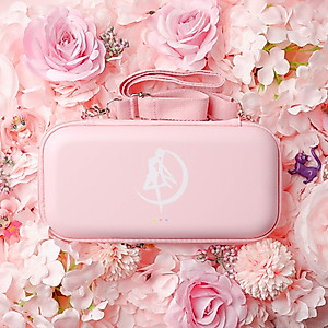 BelugaDesign Moon Switch Carrying Case | Pastel Hard Travel Shell Compatible with Nintendo Switch Standard Lite OLED | Cute Moon Silhouette Heart Magic Bow Design (Pink)