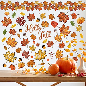 JarThenaAMCS 9 Sheet Thanksgiving Wall Stickers Fall Adhesive Oil Painting Maple Leaf Pumpkin Acorn Wall Decals Removable Mural Wall Decor for Home Classroom Autumn Supplies