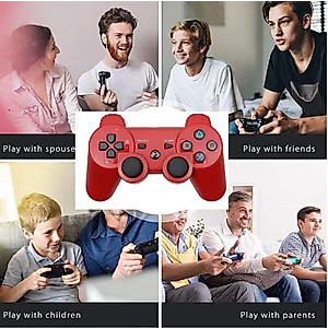 Rzzhgzq 2 Pack PS3 Wireless Controller Playstation 3 Controller Wireless Bluetooth Gamepad with USB Charger Cable for PS3 Console (BLUE+RED)