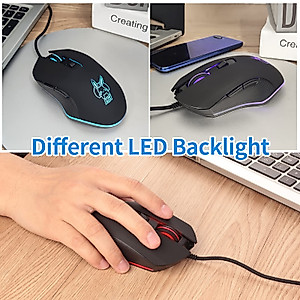 IULONEE USB Type C Wired Mouse,Silent Computer Mouse Optical Gaming Mice Ergonomic 7 LED Backlight 2400 DPI 6 Buttons for Office Home Windows PC,Laptop,Desktop,Notebook,MacBook (Type-C Black)