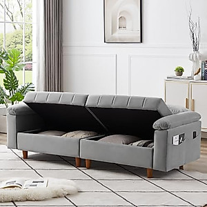 akucvor 69" Sleeper Sofa, Convertible Futon Loveseats Sofa, Sleeper Velvet Sofa Couch Bed with Storage for Living Room Bedroom, Pokcets, Gray