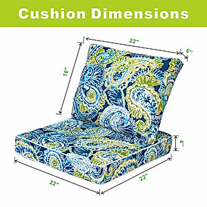 JMKaixin Outdoor Seat/Back Deep Chair Cushion Set for Patio Furniture - Lounge Chair Cushions with Zipper - Water-Resistant Patio Chair Cushions 22x22