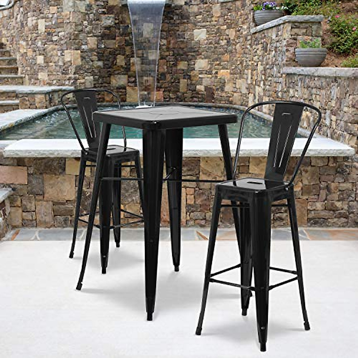Flash Furniture Lily Commercial Grade 4 Pack 30" High Black Metal Indoor-Outdoor Barstool with Removable Back
