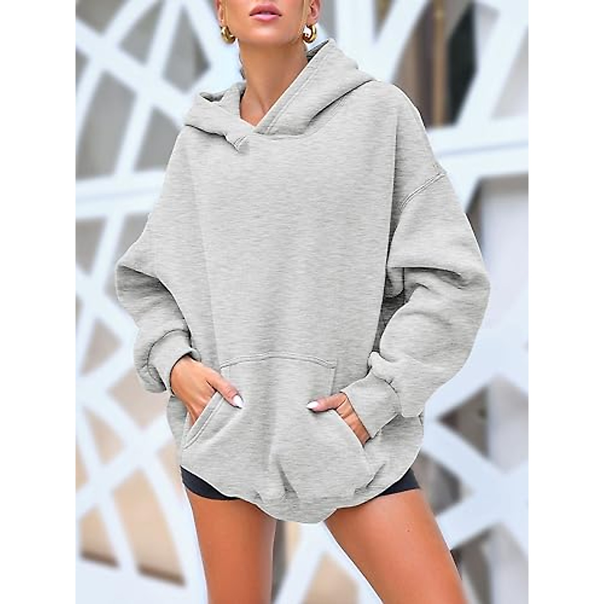 Trendy Queen Womens Pullover Sweatshirts Cute Oversized Y2k Fall Airport Outfits 2023 Hoodies Fleece Long Sleeve Shirts Loose Casual Pullover Fashion Grey