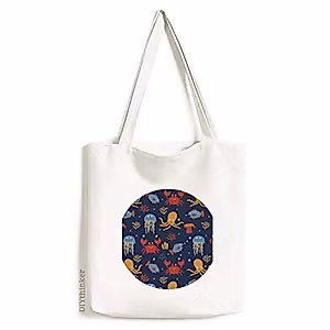 Deep Sea Cuttlefish Jellyfish Crab Tote Canvas Bag Shopping Satchel Casual Handbag