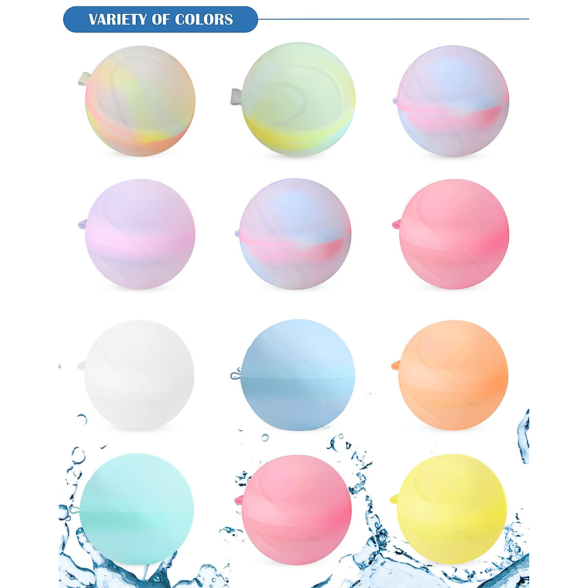 FEBALHS 12pcs Reusable Water Balloons, Summer Outdoor Silicone Pool Beach Water Toys for Kids 4-8-12, Outside Water Bomb Ball Games Refillable Fun Party Gift for Boys and Girls