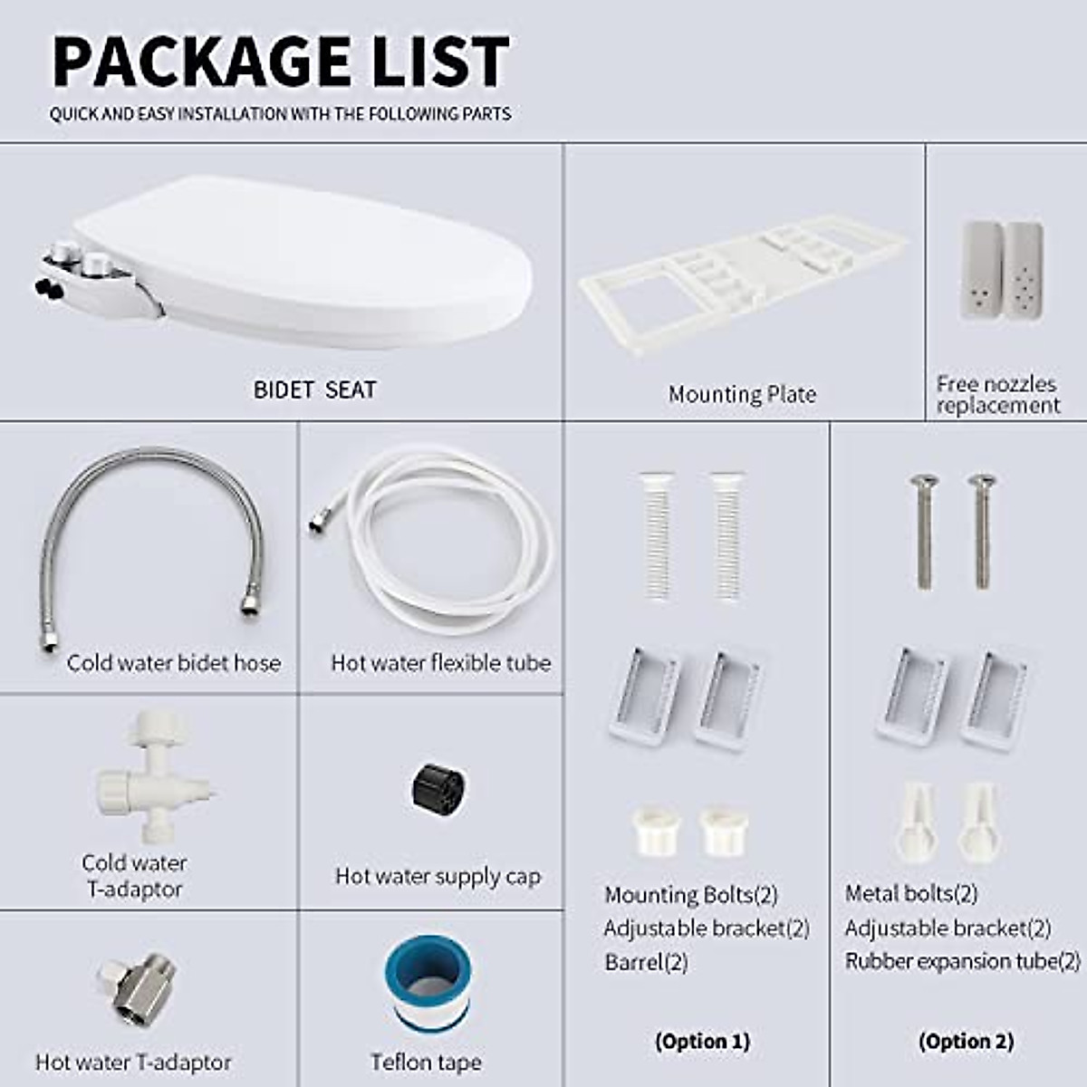 Toilet Seat Bidet Attachment, PHflo Manual Bidet Toilet Seat, Non-electric Bidet Seat Fits Round Toilets,Ambient Water Temperature,Dual Nozzle with Quick-Release Removable for Cleaning