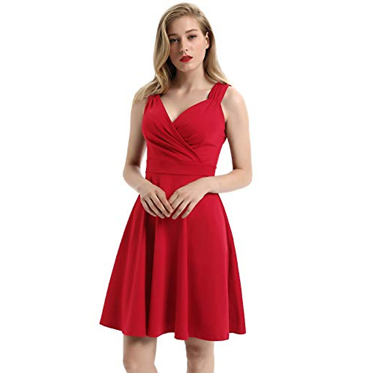 Sleeveless Womens Dresses for Wedding Guest Vintage A-line Cocktail Dress Red M