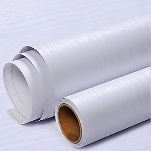 Yifely Solid White Wood Grain Shelving Paper Removable Vinyl Shelf Liner Door Table Cabinet Sticker 17.7 Inch by 9.8 Feet