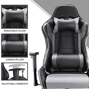 Office Chair, Ergonomic Reclining Computer Gaming Chair PU Leather Comfortable Swivel Task Home Office Desk Chair High Back with Adjustable Armrests, Black/Grey