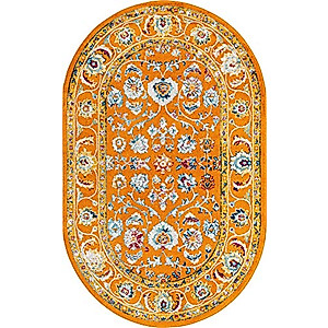 Rugs.com Aurelia Collection Rug – 5' x 8' Oval Orange Medium-Pile Rug Perfect for Living Rooms, Large Dining Rooms, Open Floorplans