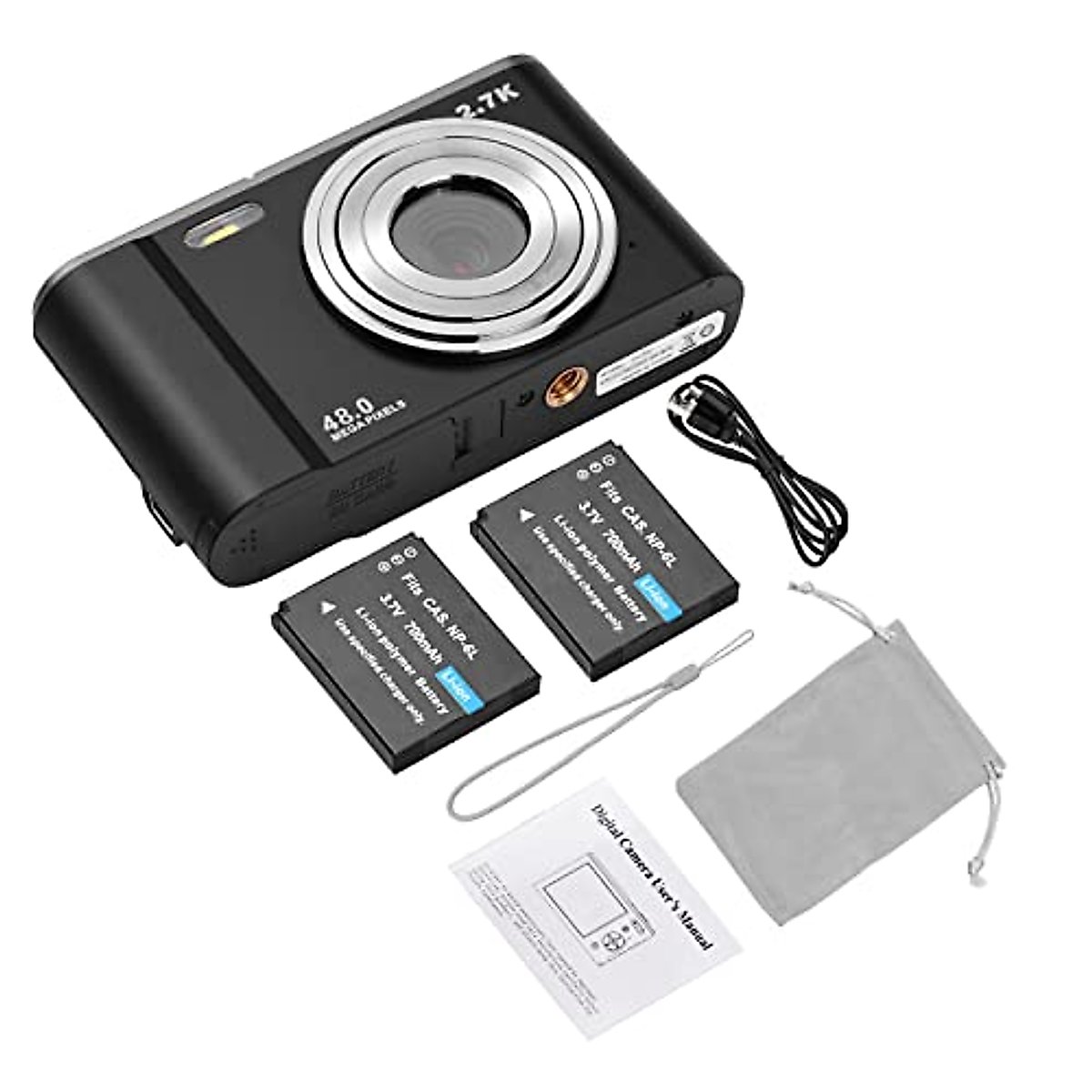 Andoer Portable Digital Camera 48MP 2.7K 2.88-inch IPS Screen 16X Zoom Auto Focus Self-Timer 128GB Extended Memory Face Detection Anti-Shaking with 2pcs Batteries Hand Strap Carry Pouch