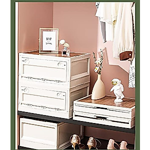 Simbuy Collapsible Storage Bins with Wood Lids, 8.5Gal Plastic Storage Truck for Closet Organizer,Camp & College Organizer Box with Wheels 18.5"x13.77"x9.25"