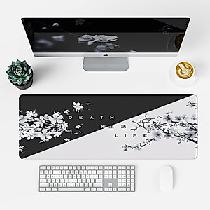 ETZ Black and White Japanese Cherry Tree Blosson Mouse Pad (31.5 × 11.8 × 0.12 inch) Extended Large Mouse Mat Desk Pad, Stitched Edges Mousepad,Non-Slip Rubber Base,Gaming Mouse Pad XL.
