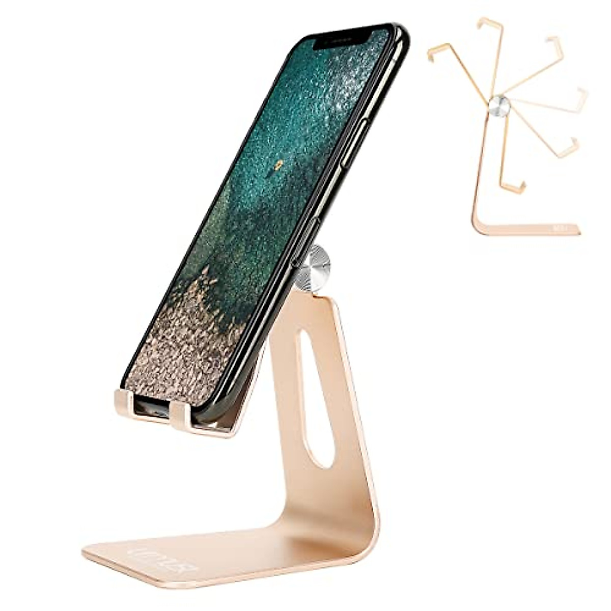 Urmust Adjustable Cell Phone Stand Phone Stand for Desk Cradle, Dock, Holder Compatible with iPhone 14 13 12 11 Pro Max Xs XR 8 X 7 6 6S Plus SE 5 5S 5C(Gold)
