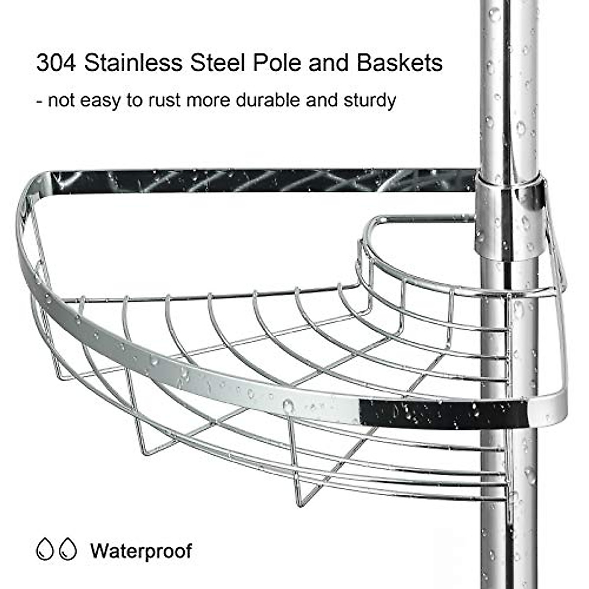 Lucalda Corner Shower Caddy Tension Pole, Stainless Steel Pole Organizer, Rustproof Shower Corner Shelf, Adjustable Shower Shelf with 4 Tier Baskets and 1 Towel Bar, 59-110 Inches, Silver