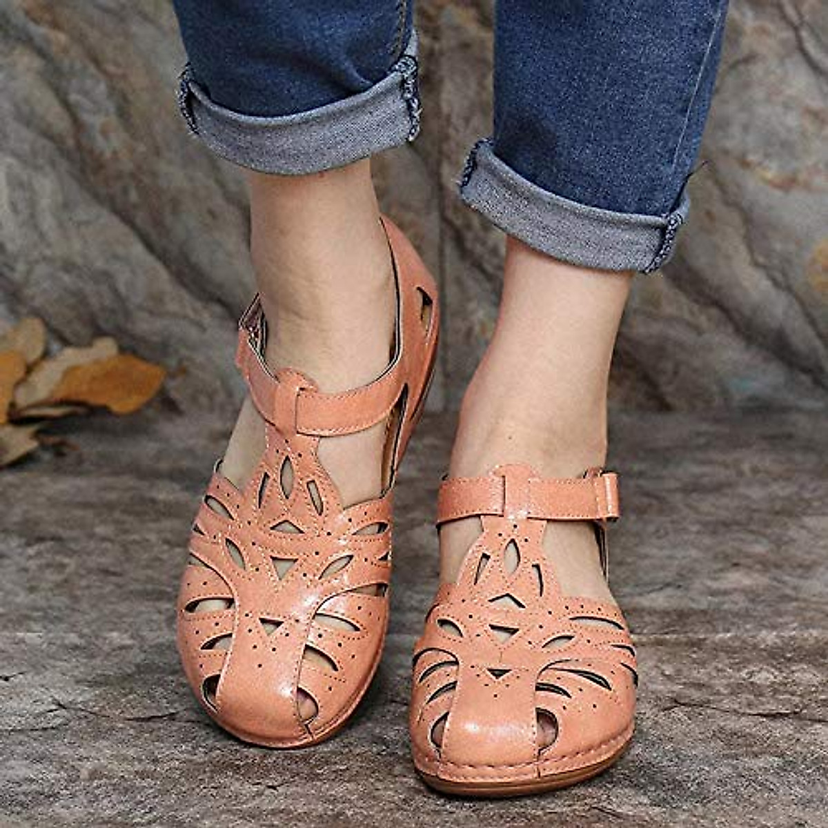 justHIGH Women's Casual Peep Toe Hollow Out Slingback Platform Wedge Sandals Breathable Non Slip Sole