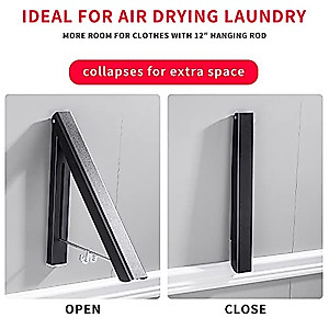 Dr.DJ Retractable Clothes Rack Wall Mounted Clothes Hanger - Foldable Clothes Drying Rack Wall Mount Coat Hangers for Laundry Indoor, Aluminium (1 Rack, Black)