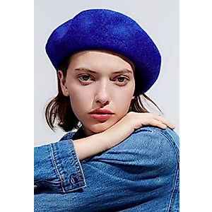 Women French Wool Beret Hats - Solid Color Classic Beanie Winter Cap(Royal Blue)