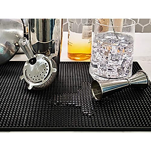 Highball & Chaser Bar Mat 18in x 12in, Thick Durable and Stylish Bar Mat for Spills. Non Slip, Non-Toxic, Service Mat for Coffee, Bars, Restaurants Counter Top (2 Pack, Black)