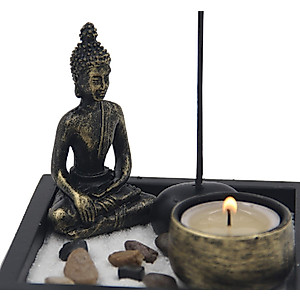 DharmaObjects Mini Zen Garden Buddha Statue Candle and Incense Holder Complete Set Home Décor Gift