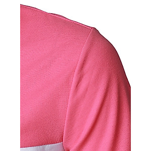 HOOD CREW Man’s Fashion Polo Shirts Short Sleeves Collared T shirt Color Block Sports Golf Polos Pink XL