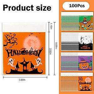 Halloween Treat Bags, 100PCS Self-sealing Halloween Candy Bags, Halloween Trick or Treat Bags Halloween Cellophane Treat Bags Bulk Halloween Decorations Gift Bags Halloween Goodie Snack Bags for Candy