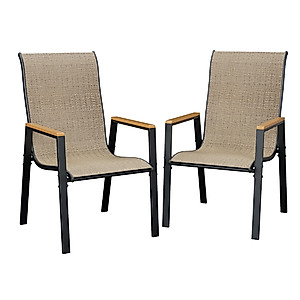 UDPATIO Patio Stackable Chairs Set of 2, Outdoor Dining Chairs with All Weather Breathable Textilene, High Back Metal Frame for Lawn Garden Backyard Deck, Brown