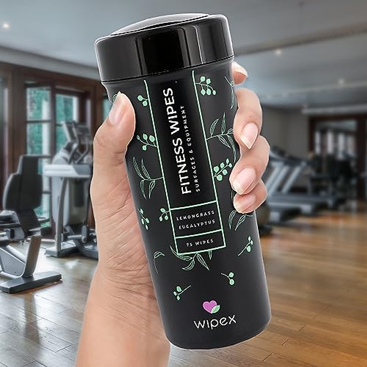 Wipex Fitness Equipment Wipes - Use as Gym Wipes for Equipment, Yoga Mat Cleaner, Peloton & Exercise Machine Wipes, All-Purpose Cleaning with Vinegar, Lemongrass & Eucalyptus, 75 Count (Pack of 12)