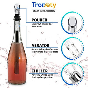 Trovety Wine Chiller Stick with Aerator & Pourer - 3-in-1 Stainless Steel Cooling Rod, Iceless Beverage Cooler, No Drip, Long-Lasting Chill - Vino Tasting, Decanting Accessories, Gifts for Wine Lovers