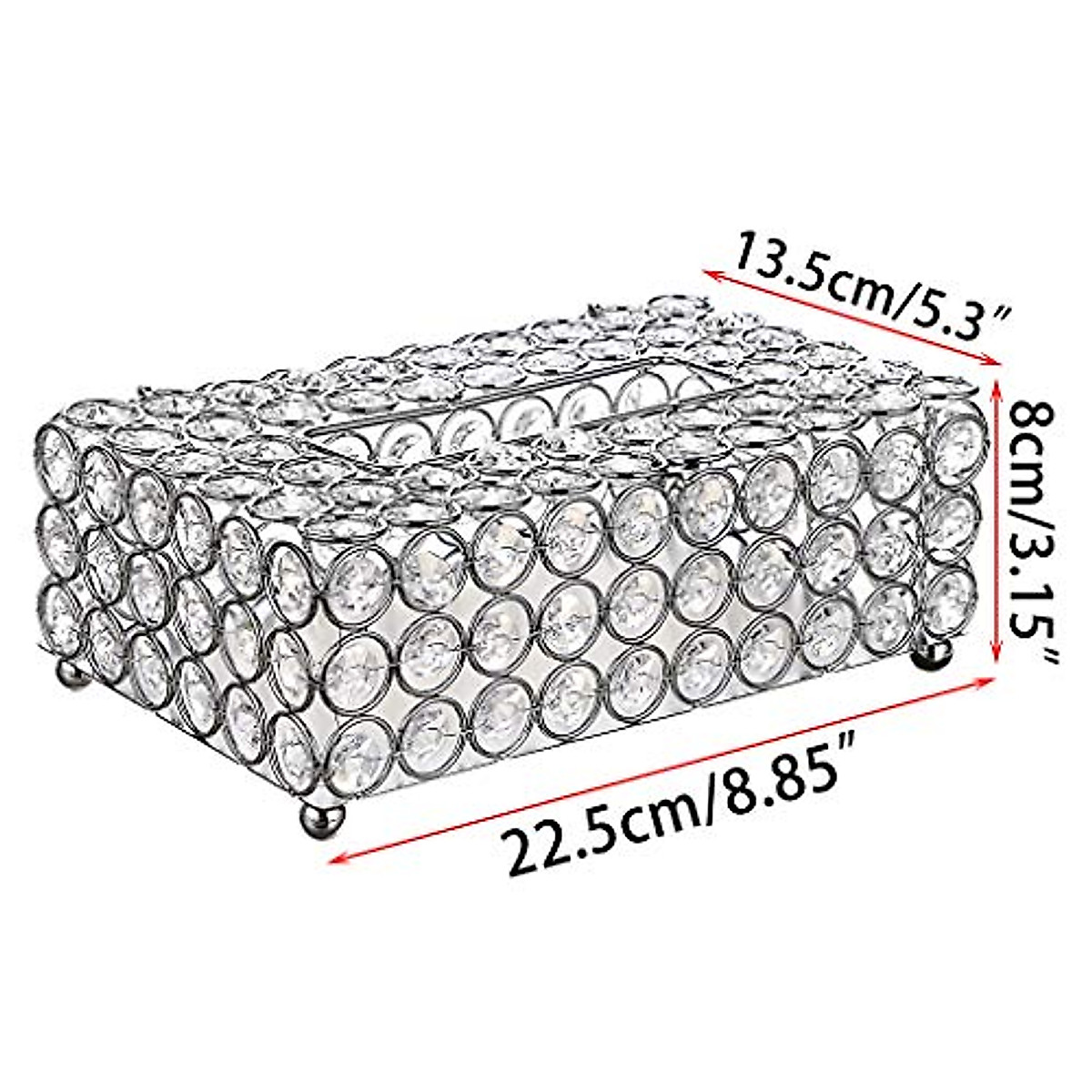 Sumnacon Rectangular Crystal Tissue Box Cover, Decorative Toliet Paper Box, Crystal Napkin Holder, Facial Tissue Holder for Bathroom/Dresser/Night Stand/Desk/Table, Silver