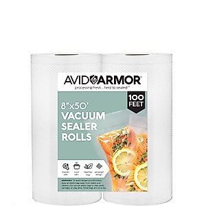 Avid Armor - Vacuum Seal Rolls, Vac Seal Bags for Food Storage, Meal Saver Freezer Vacuum Sealer Bags, Sous Vide Bags Vacuum Sealer, Non-BPA Vacuum Sealer Bags, 8 inches by 50 feet, Pack of 2