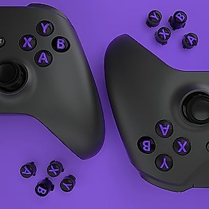 eXtremeRate Replacement Custom ABXY Action Buttons for Xbox Series X & S Controller, Three-Tone Robot Black & Clear with Purple Classic Symbols ABXY Keys for Xbox One S/X Elite V1/V2 Controller