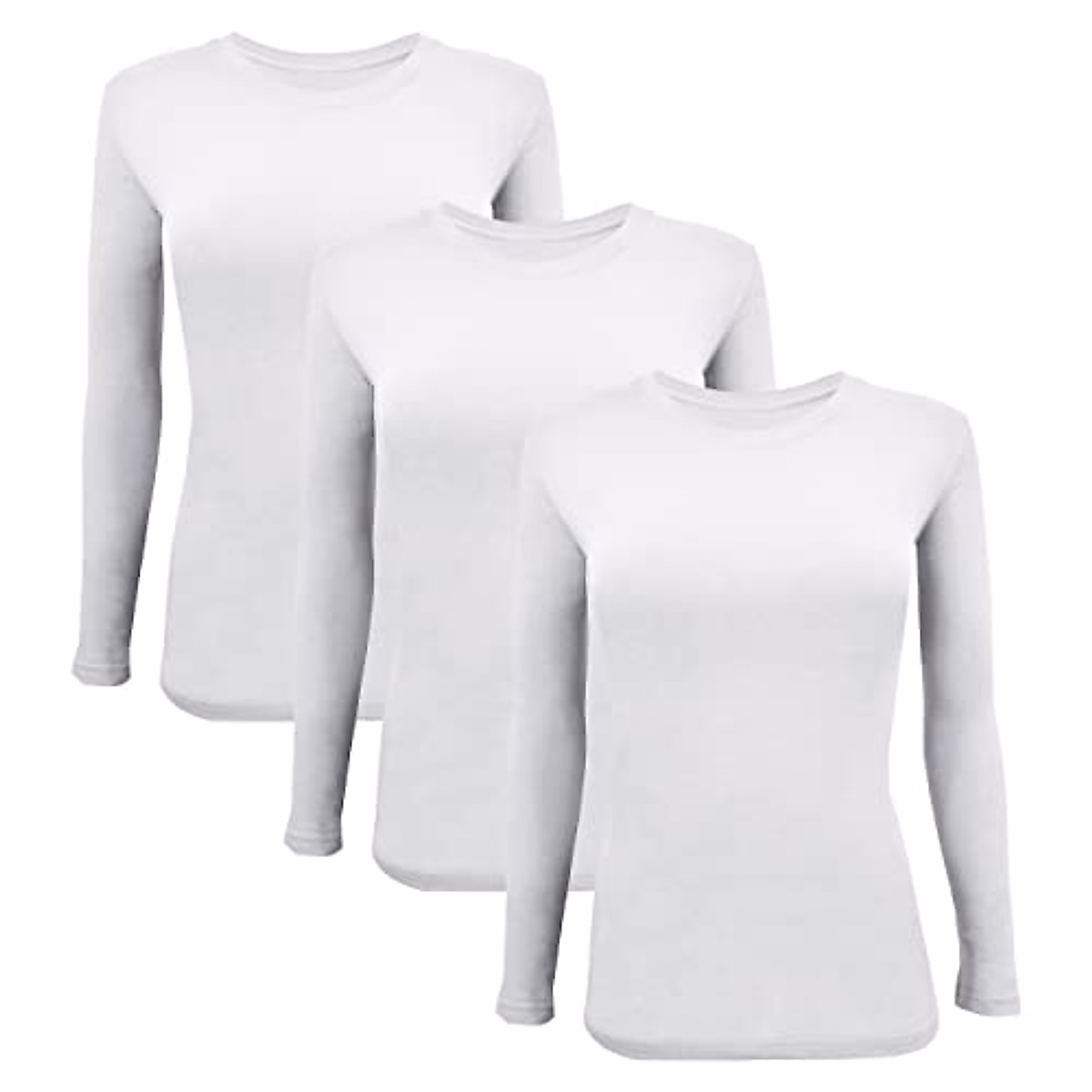 BaHoki Essentials Long Sleeve Undershirts for Scrubs - Great Stretch and Layering Piece - Multipurpose and Durable - 3 Pack (L, White)