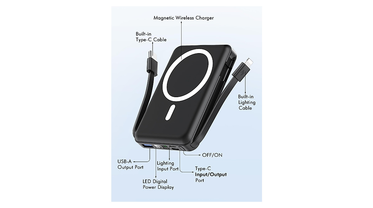 Podoru 10000mAh Wireless Power Bank - Fast Charging & Magnetic