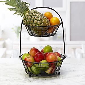 Gourmet Basics by Mikasa Tulsa Fruit Metal Storage Basket, 2-Tier, Black