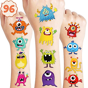 Monster Temporary Tattoos for Kids, 96PCS Birthday Party Decorations Supplies Party Favors Supper Cute Little Monster Tattoo Sticker Style Gift Ideals for Boys Girls Schools Prizes Themed