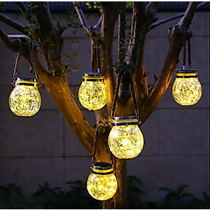 feiyan Solar Glass Lanterns Outdoor, Garden Solar Light Hanging Glass Jar Waterproof Lantern Table Lamps 30 LEDs for Balcony, Yard, Path,Home Decoration (Warm White)