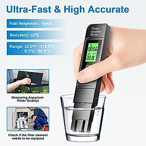 Water Quality Test Meter 4 in 1,TDS Thermometer,EC Digital Meter for Water Hydroponics,Accuracy ±2%,0-9999 ppm,LCD Backlight Display,Suitable for Domestic Water,Natatoria,Aquariums