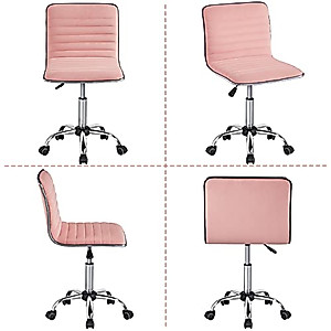 Topeakmart Armless Office Desk Chair Velvet Swivel Computer Chair Ribbed Task Chair Modern Makeup Chair Apricot Pink