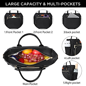 Jomddems Lunch Bag Women,Insulated Lunch Box for Women Men with Shoulder Strap,Portable Reusable Large Adults Cooler Tote Bags for Work Picnic Hiking Beach (Black)