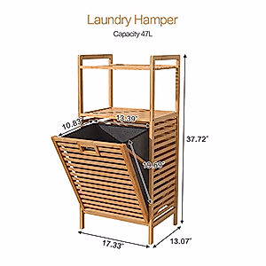 Bamboo Tilt-Out Laundry Hamper Cabinet, Bathroom Storage Cabinet with Basket, Shelves and Handles for Clothes, Bedroom, Bathroom and Closet