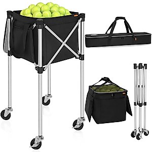 AKOZLIN Tennis Ball Hopper with Wheels Holds 150 Balls Tennis Ball Cart Sports Teaching Cart Lightweight Aluminum Alloy