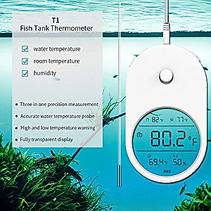 LCD Digital Aquarium Thermometer,Fish Tank Water Terrarium Temperature for Fish and Reptiles,Room Temperature,Indoor Humidity 3 in1(Fahrenheit)