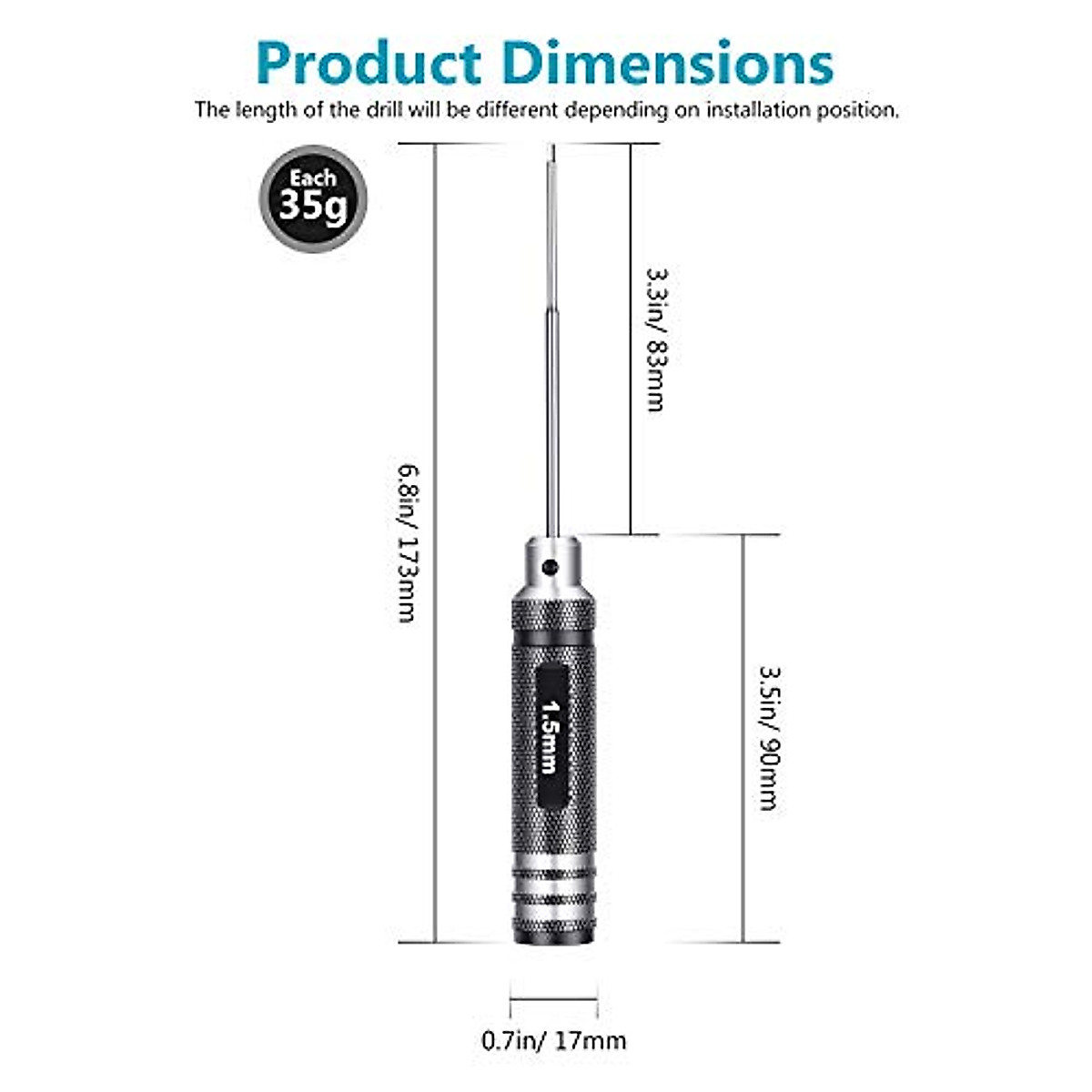 Neewer Lightweight Titanium Nitride Coating Hex Driver Wrench 4 Piece Set, Hex Screw driver Tools Kit Set for RC Helicopter (1.5mm/2mm/2.5mm/3.0mm)