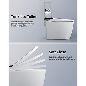 Smart Toilet,One Piece Bidet Toilet for Bathroom with Auto Open & Close Lid and Seat,Warm Water and Dry,Heated Seat,Foot Sensor and Night Light, Auto Flush